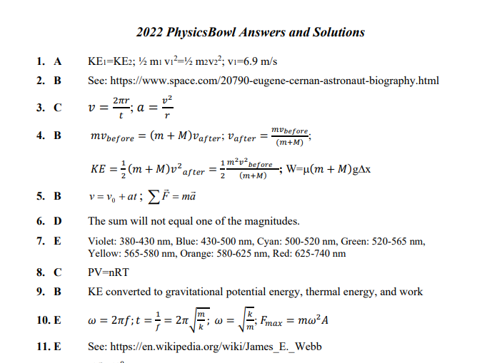 2022年Physics Bowl真题及答案 - Physics Bowl官网