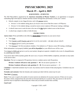 2025年Physics Bowl真题及答案解析 - Physics Bowl官网